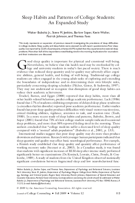 (PDF) Sleep Habits and Patterns of College Students: An Expanded Study