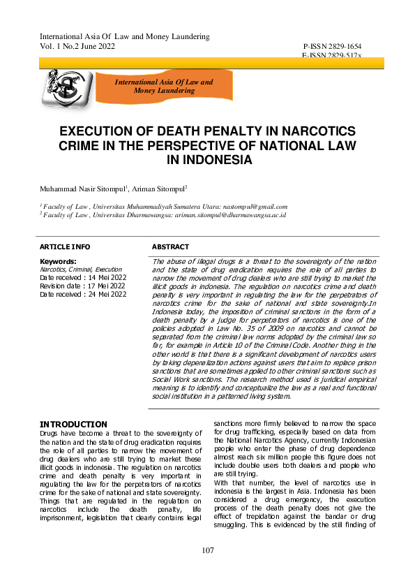 (PDF) Execution of Death Penalty in Narcotics Crime in the Perspective ...