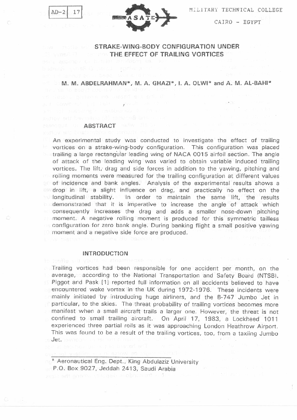(PDF) Strake-Wing-Body Configuration Under the Effect of Trailing ...