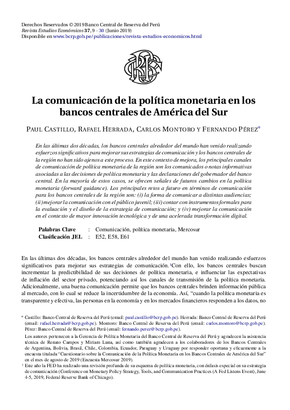 (PDF) La comunicación de la política monetaria en los bancos centrales ...