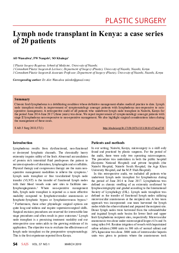 (PDF) Lymph node transplant in Kenya: a case series of 20 patients