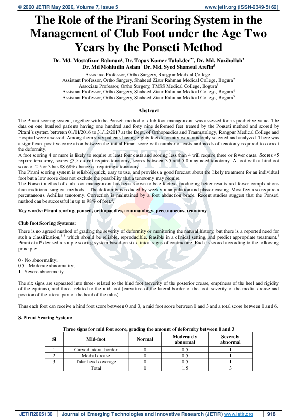 (PDF) The Role of the Pirani Scoring System in the Management of Club ...