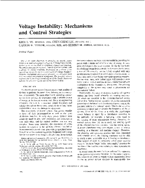 (PDF) Voltage Instability: Analysis and Control