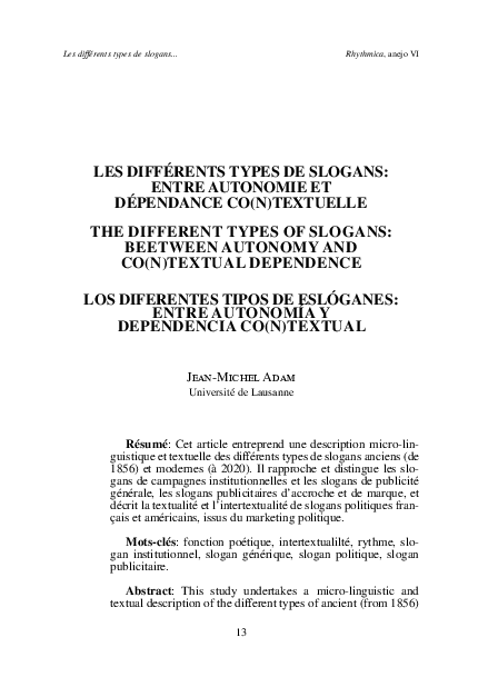 (PDF) Les différents types de slogans: entre autonomie et dépendance co ...