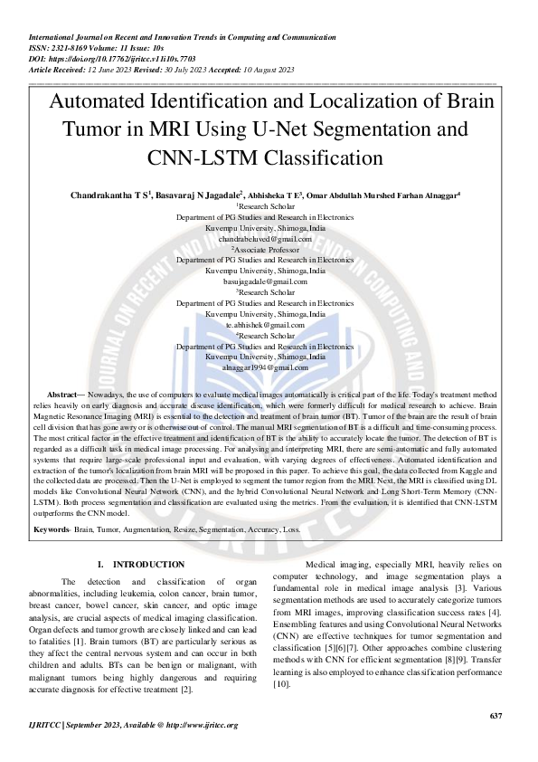 Pdf Automated Identification And Localization Of Brain Tumor In Mri