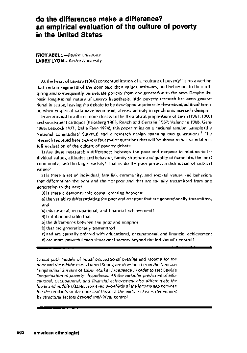 (PDF) do the differences make a difference? an empirical evaluation of the culture of poverty in ...