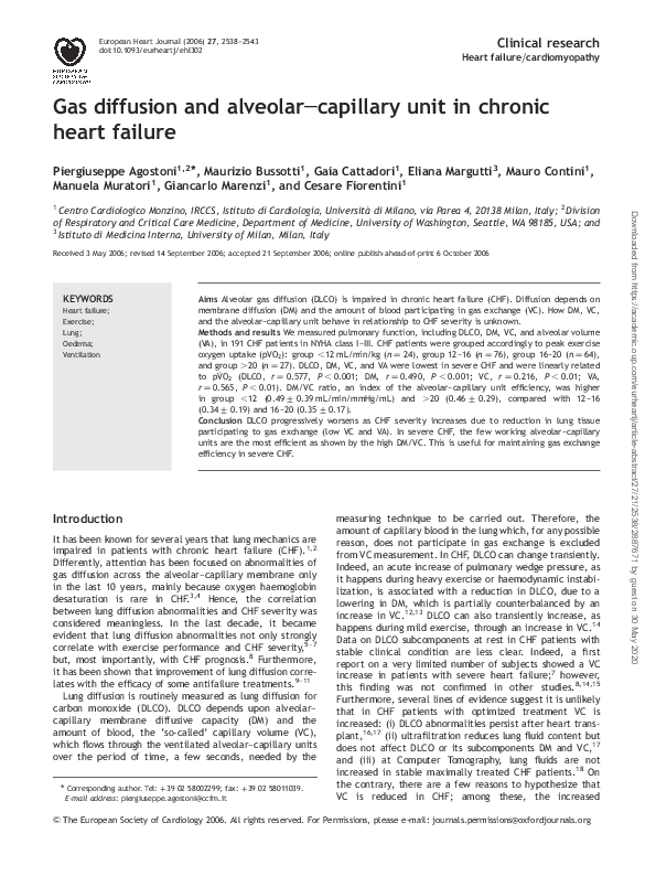 (PDF) Gas diffusion and alveolar-capillary unit in chronic heart failure
