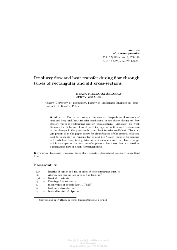 (PDF) Ice slurry flow and heat transfer during flow through tubes of ...