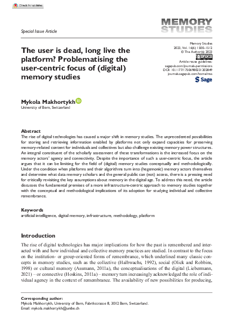 (PDF) The user is dead, long live the platform? Problematising the user ...