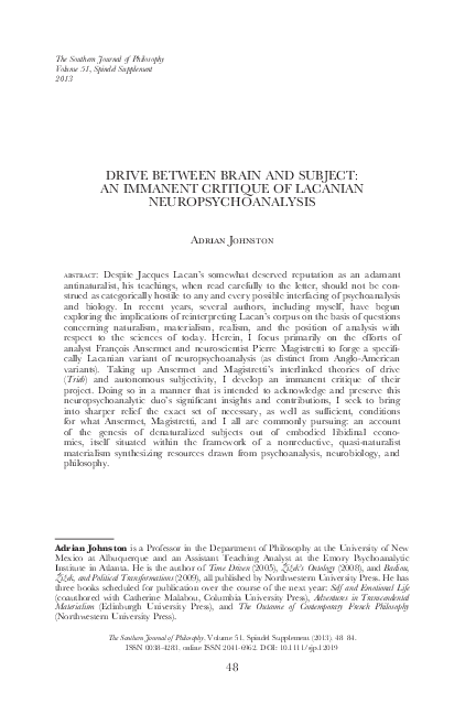 (PDF) Drive between Brain and Subject: An Immanent Critique of Lacanian ...