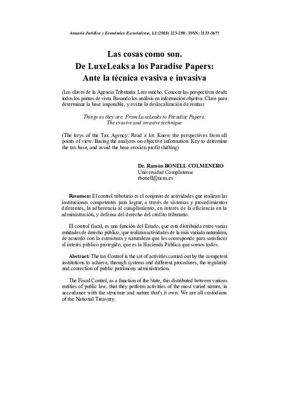 Las cosas como son. De LuxeLeaks a los Paradise Papers: Ante la técnica evasiva e invasiva