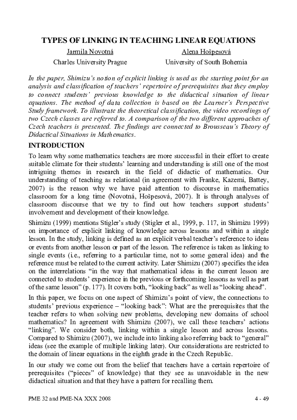 (PDF) Types of Linking in Teaching Linear Equations