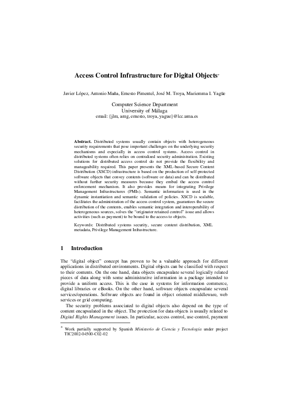 (PDF) Access Control Infrastructure for Digital Objects