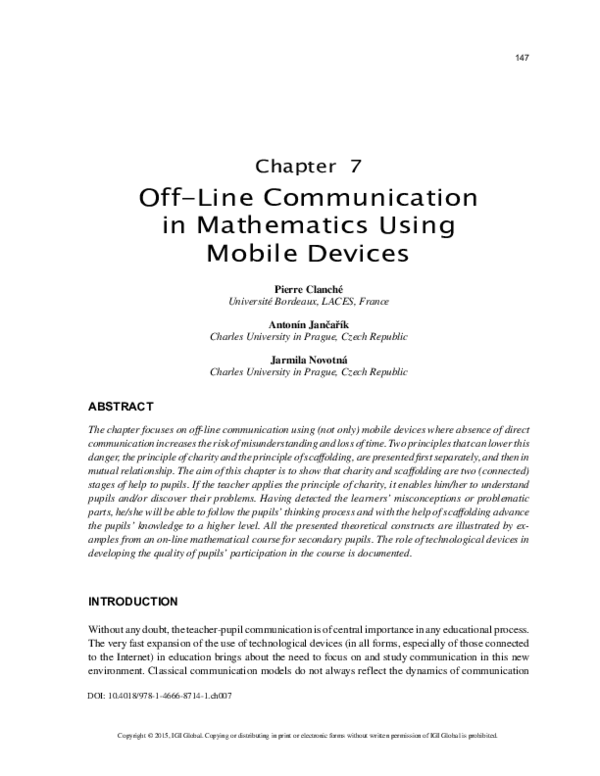 (PDF) Off-Line Communication in Mathematics Using Mobile Devices