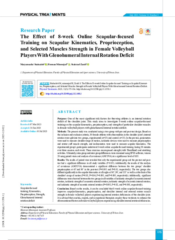 (PDF) The Effect of 8-week Online Scapular-focused Training on Scapular ...
