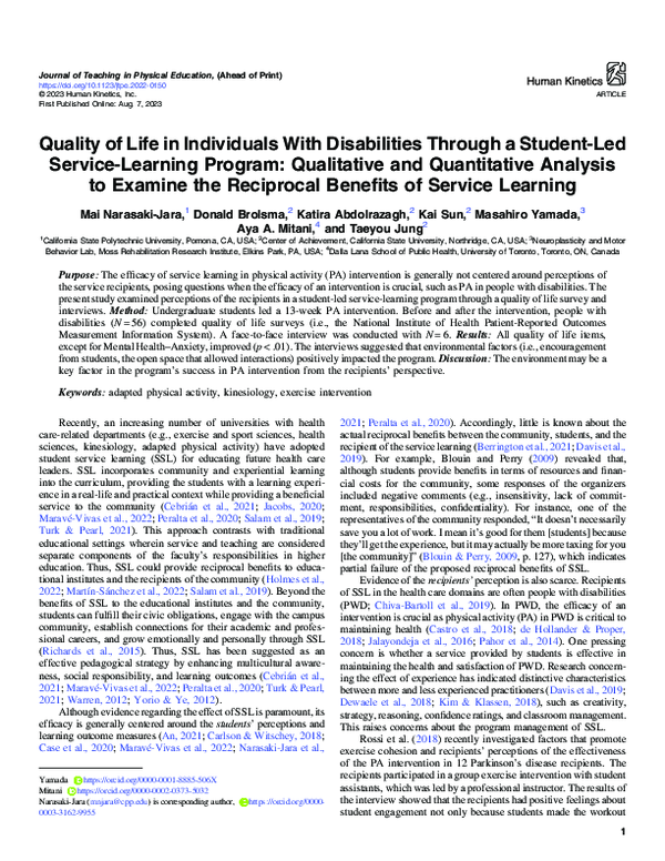 (PDF) Quality of Life in Individuals With Disabilities Through a ...