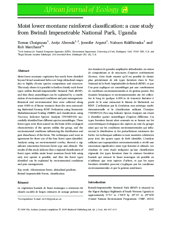 (PDF) Moist lower montane rainforest classification: a case study from ...