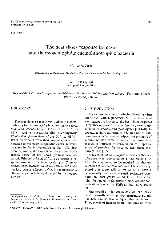 (PDF) The heat shock response in meso- and thermoacidophilic ...