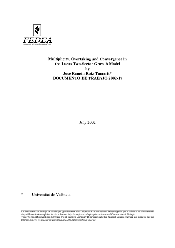 (PDF) Multiplicity, Overtaking and Convergence in the Lucas Two-Sector ...
