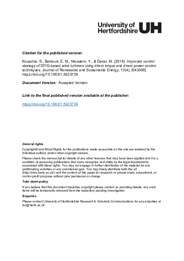 (PDF) Improved control strategy of DFIG-based wind turbines using direct torque and direct power ...