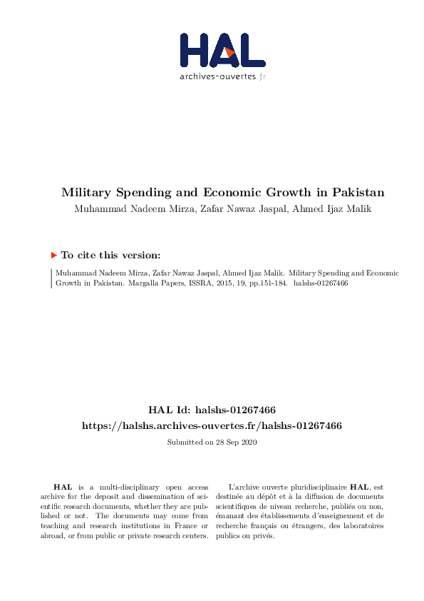 (PDF) Military Spending and Economic Growth in Pakistan [Dépenses ...