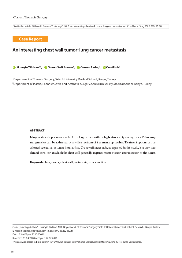 (PDF) An interesting chest wall tumor: lung cancer metastasis | Güven ...