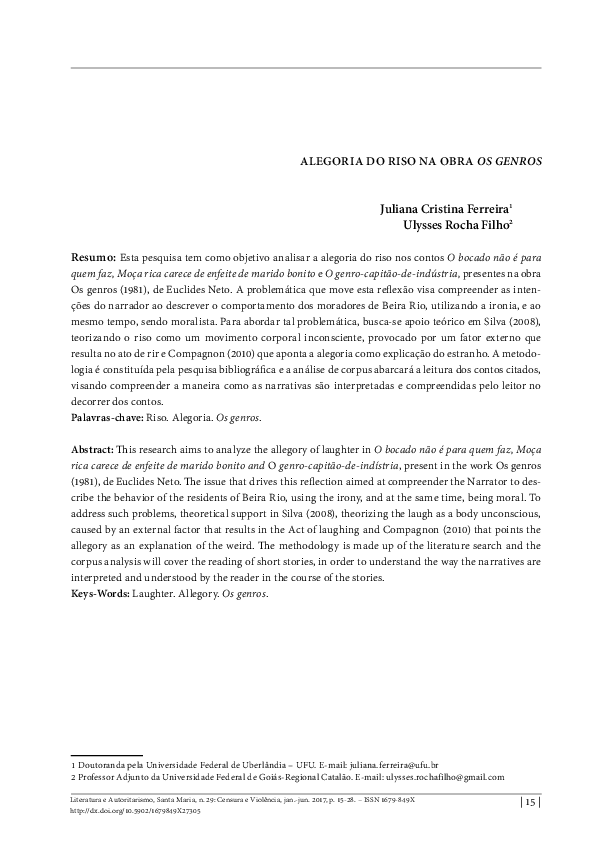 (PDF) Alegoria do riso na obra Os genros