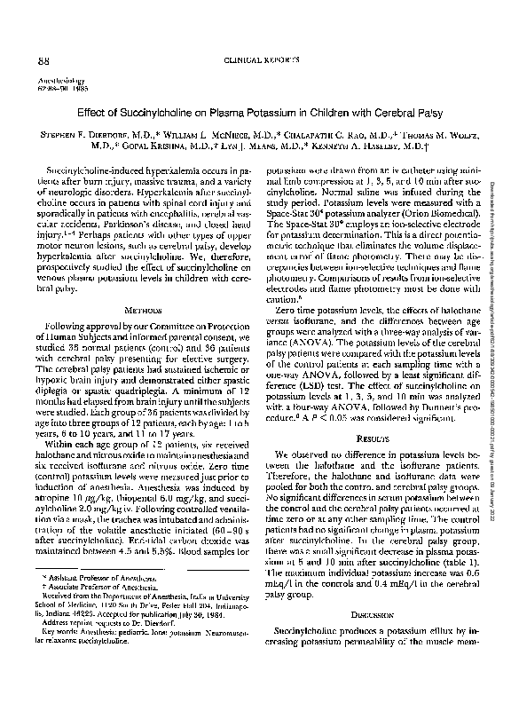 (PDF) Effect of Succinylcholine on Plasma Potassium in Children with ...