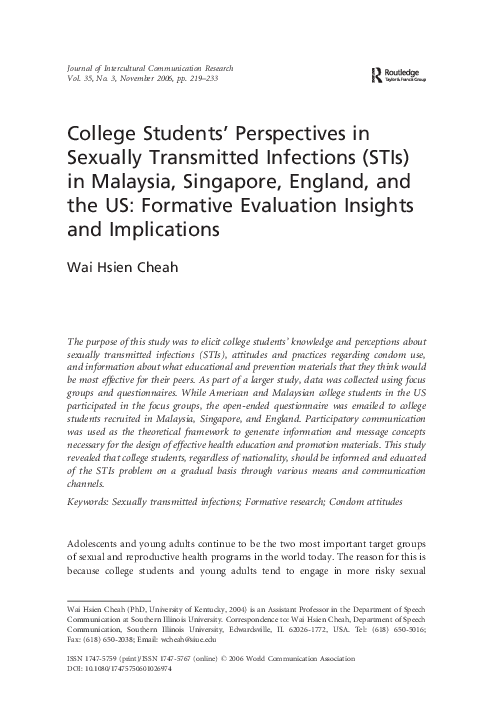 (PDF) College Students’ Perspectives in Sexually Transmitted Infections ...