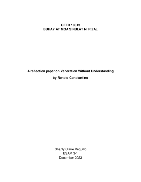 (PDF) A reflection on the "Veneration Without Understanding" by Renato ...