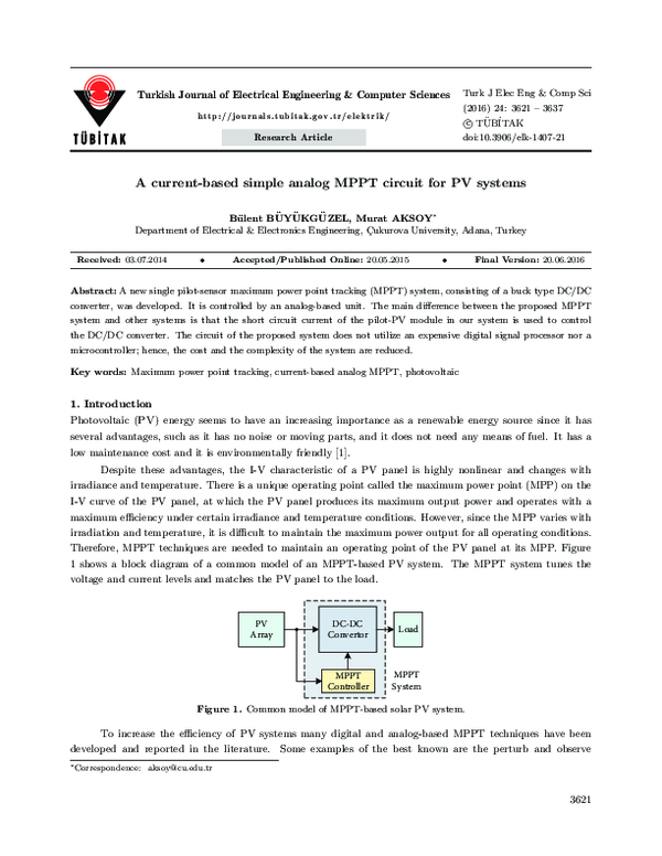 (PDF) A current-based simple analog MPPT circuit for PV systems
