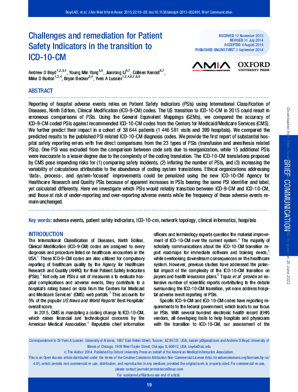 (PDF) Challenges and remediation for Patient Safety Indicators in the transition to ICD-10-CM