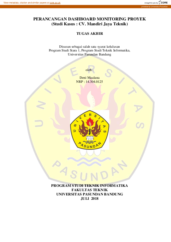 (PDF) PERANCANGAN DASHBOARD MONITORING PROYEK(Studi Kasus : CV. Mandiri ...
