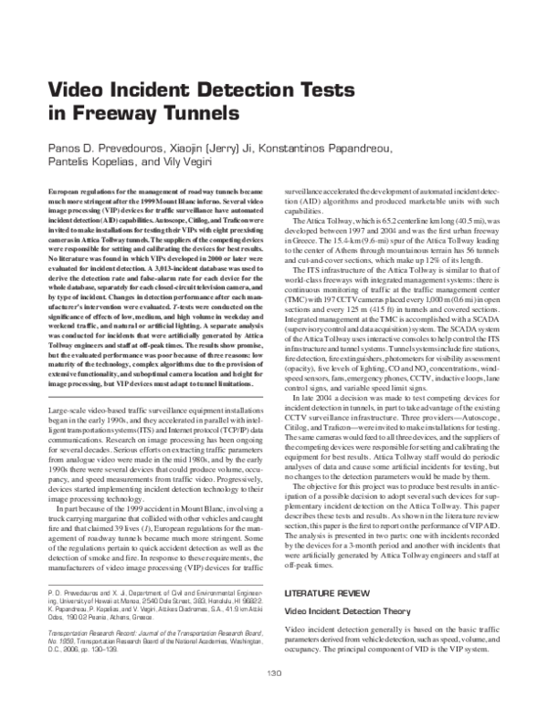 (PDF) Video Incident Detection Tests in Freeway Tunnels