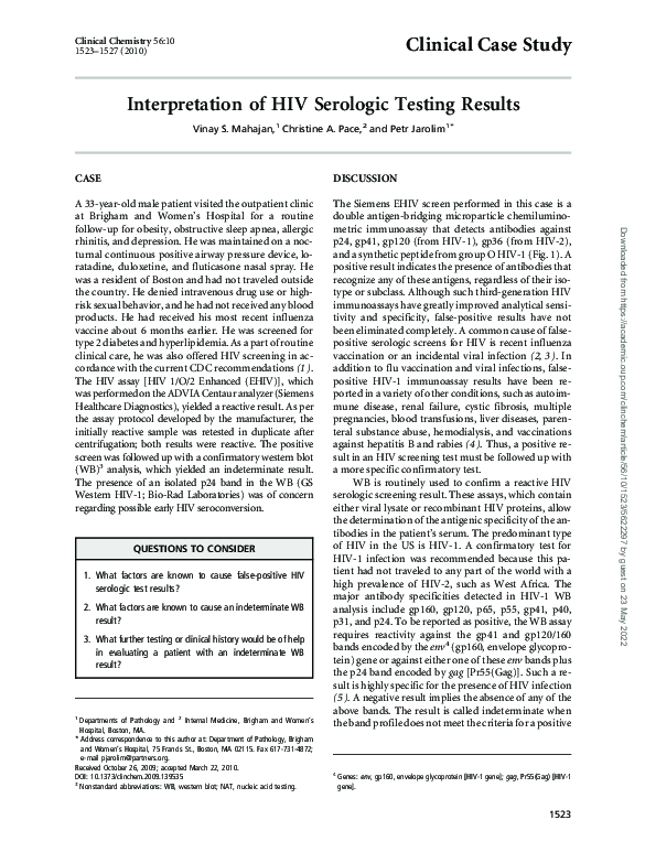 (PDF) Interpretation of HIV Serologic Testing Results