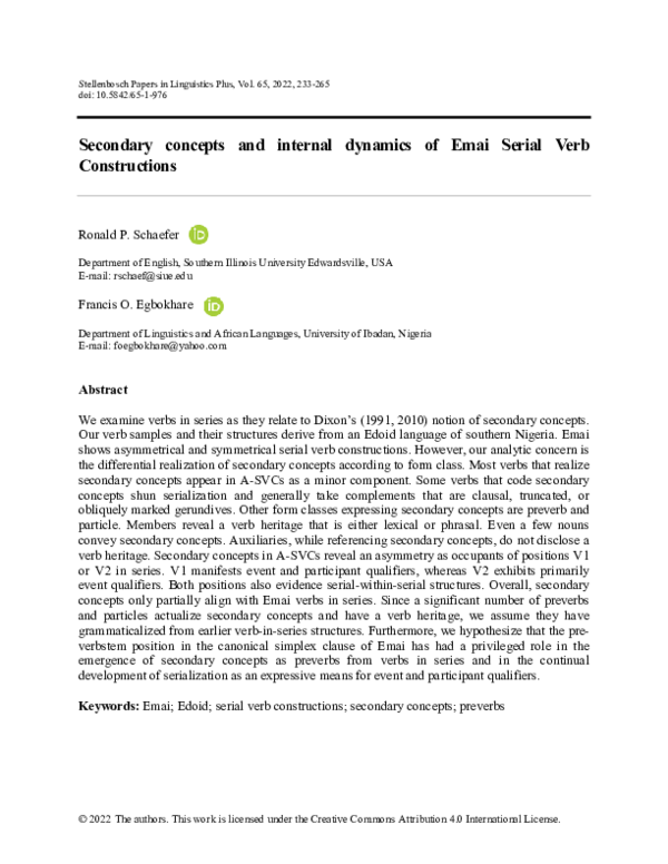 (PDF) Secondary concepts and internal dynamics of Emai Serial Verb ...