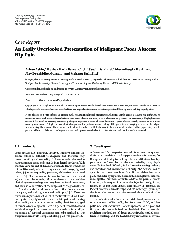 (PDF) An Easily Overlooked Presentation of Malignant Psoas Abscess: Hip ...