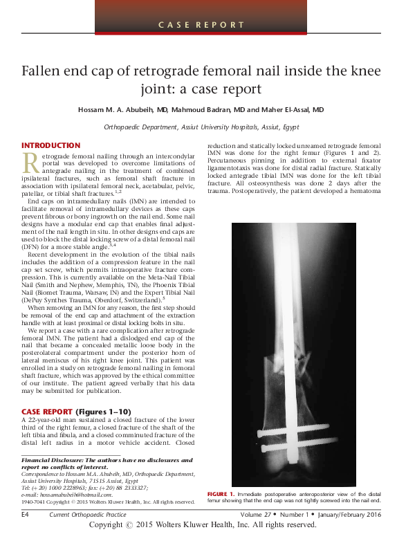 (PDF) Fallen end cap of retrograde femoral nail inside the knee joint