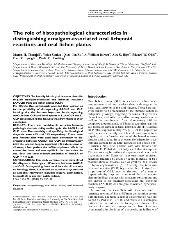 (PDF) The role of histopathological characteristics in distinguishing amalgam-associated oral ...