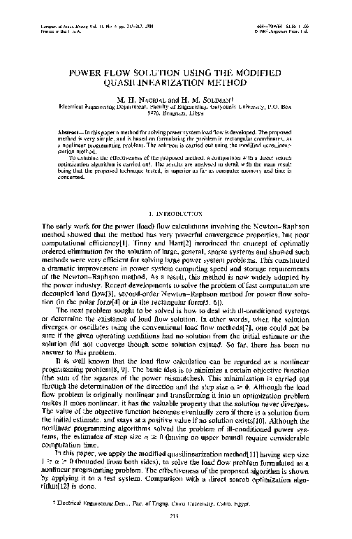 Pdf Power Flow Solution Using The Modified Quasilinearization Method Hisham Soliman