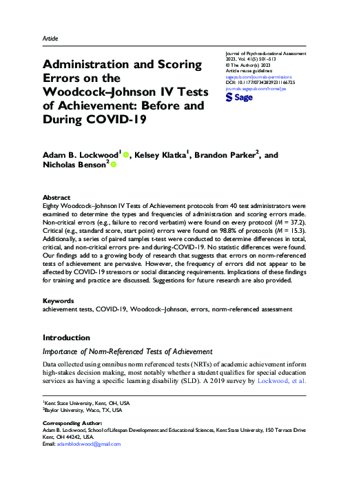 (PDF) Administration and Scoring Errors on the Woodcock–Johnson IV ...