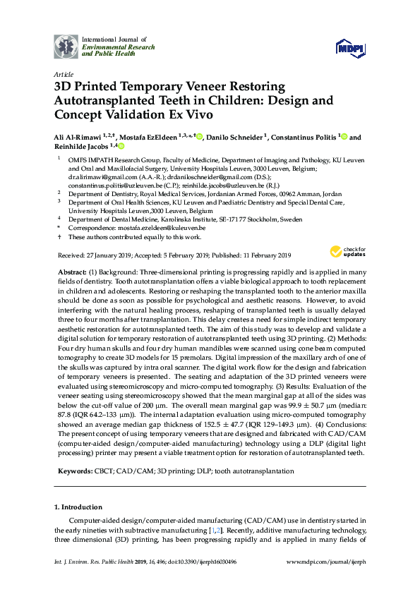 (PDF) 3D Printed Temporary Veneer Restoring Autotransplanted Teeth in Children: Design and ...