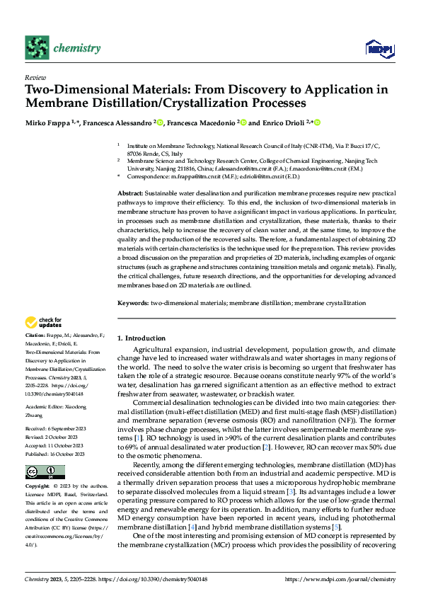 (PDF) Two-Dimensional Materials: From Discovery to Application in Membrane Distillation ...