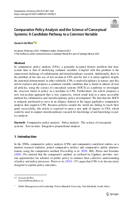 (PDF) Comparative Policy Analysis and the Science of Conceptual Systems ...