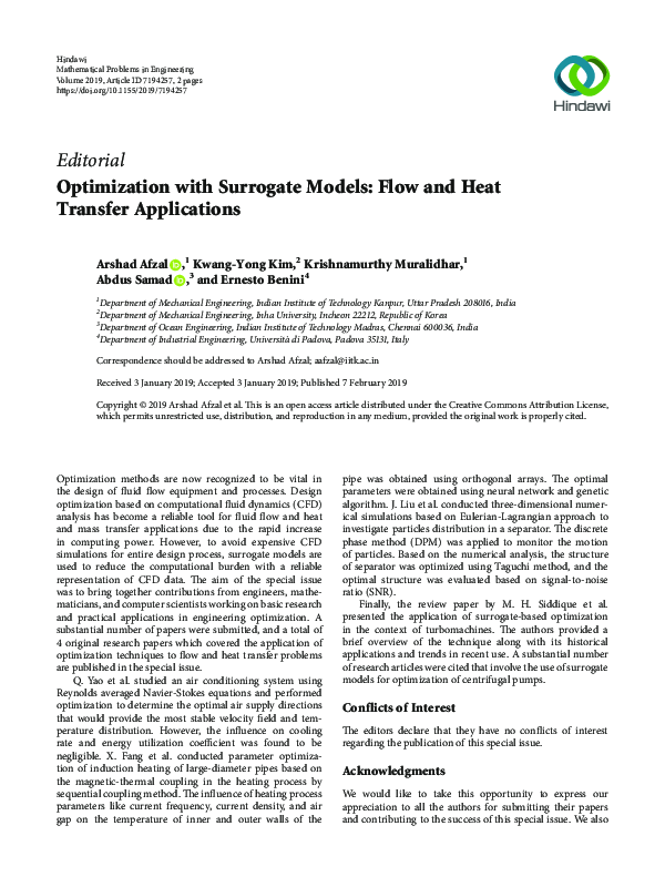 (PDF) Optimization with Surrogate Models: Flow and Heat Transfer Applications | Ernesto Benini ...