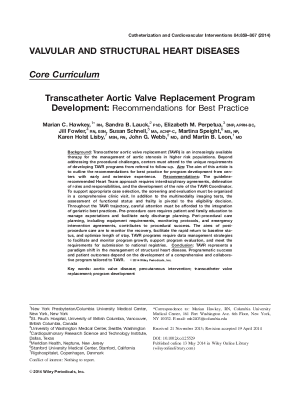 (PDF) Transcatheter aortic valve replacement program development ...