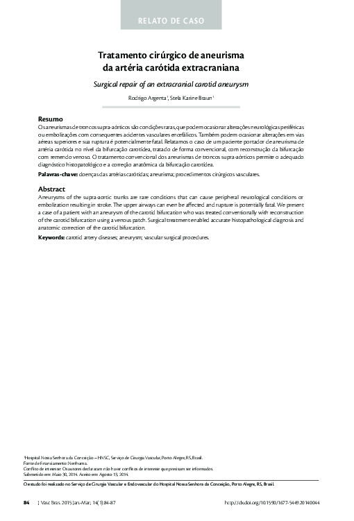 (PDF) Tratamento cirúrgico de aneurisma da artéria carótida ...