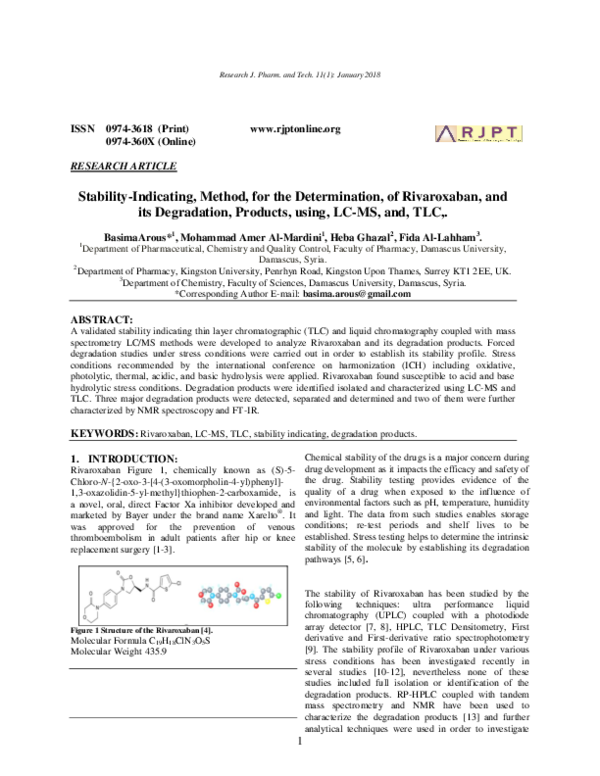 (PDF) Stability-Indicating Method for the Determination of Rivaroxaban and its Degradation ...