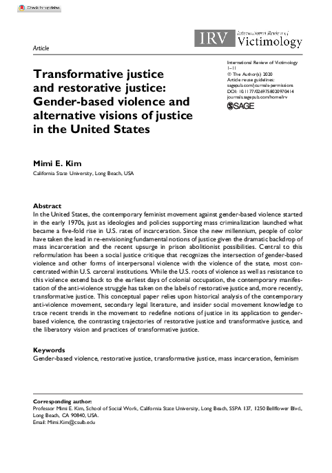 (PDF) Transformative justice and restorative justice approaches to campus sexual assault: a ...