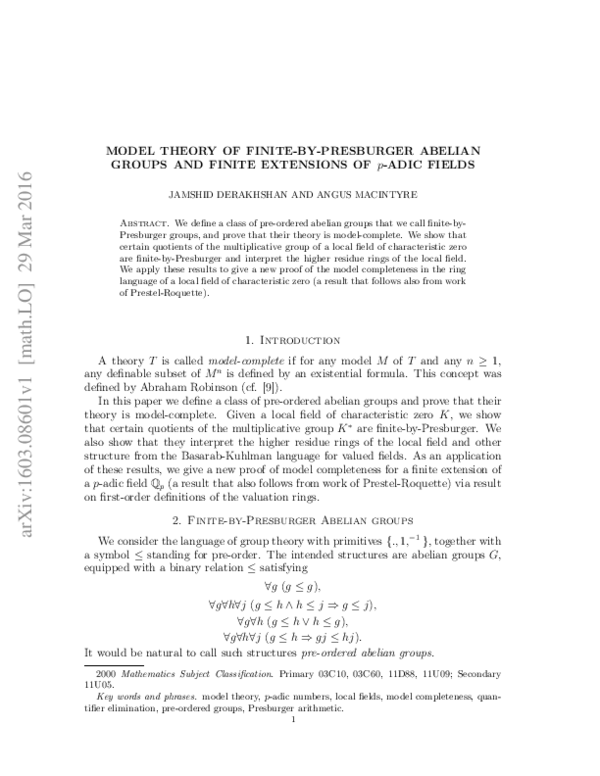 Pdf Model Theory Of Finite By Presburger Abelian Groups And Finite